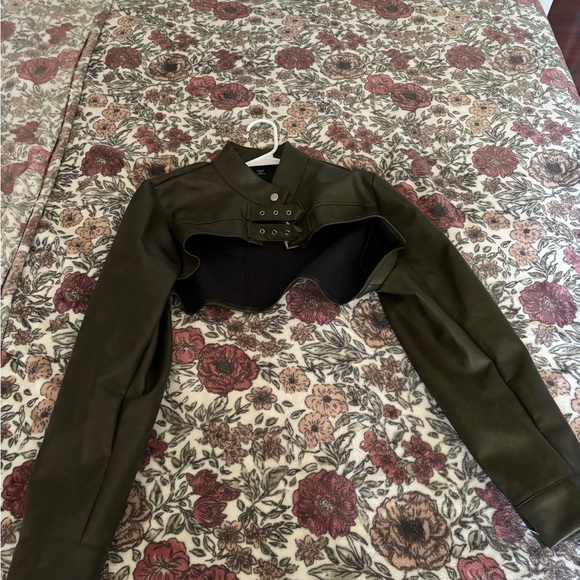 SHEIN | Jackets & Coats | Shein Green Leather Jacket Cropped Military ...